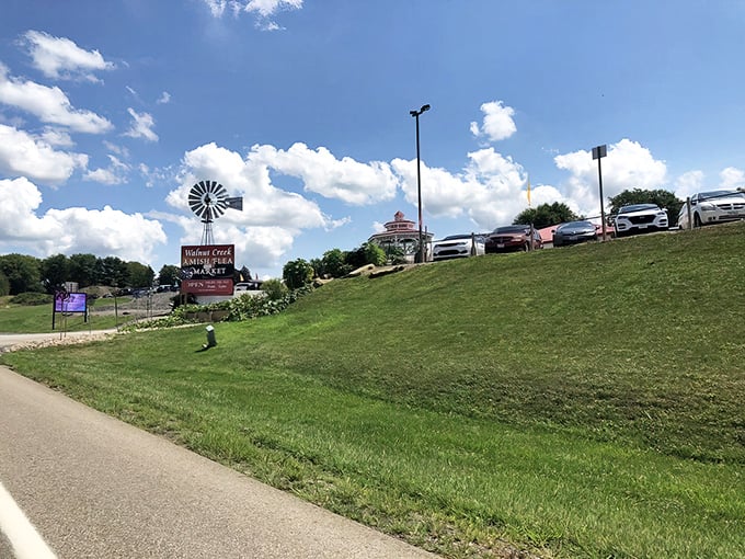 The iconic Aermotor windmill stands sentinel over the marketplace, a beacon for bargain hunters across Ohio's rolling countryside.