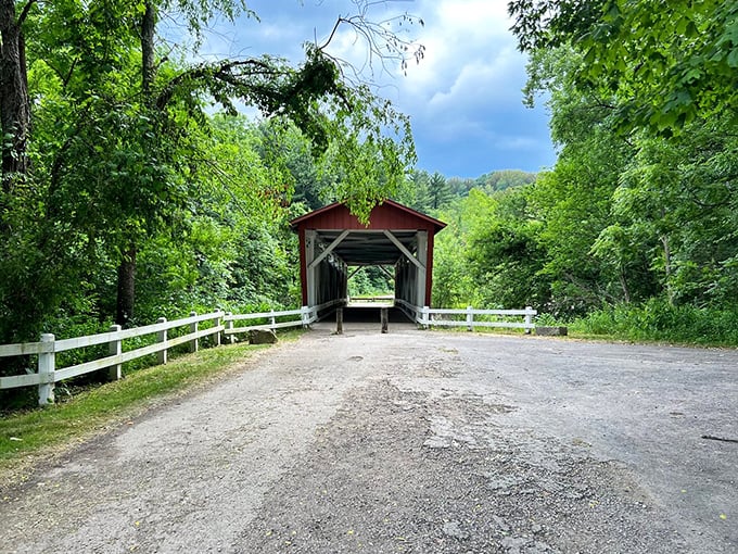 Nature frames this historic passage perfectly, creating a portal through time where the modern world seems to pause momentarily.