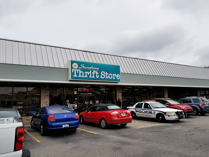 Even on cloudy days, Sunshine Thrift beckons with possibilities. The diverse parking lot tells the story—everyone from police officers to college students hunts for deals here.