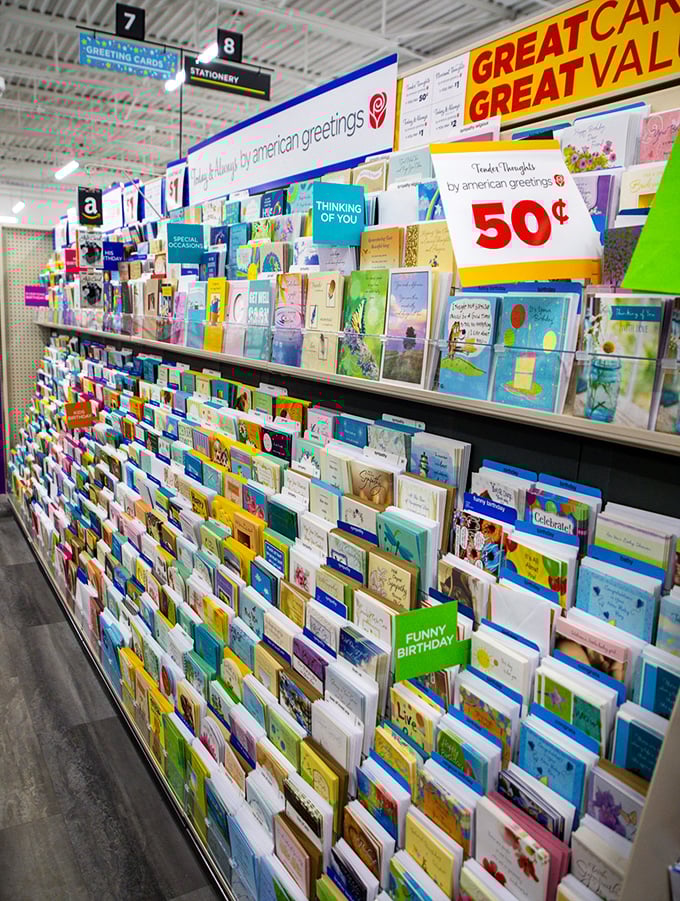 A rainbow explosion of sentiments for every occasion imaginable. At 50 cents a pop, you can afford to be the thoughtful friend who never forgets a birthday.