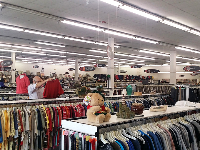 Rows upon rows of potential wardrobe upgrades await the patient hunter. The thrill isn't in the fluorescent lighting—it's in what you might discover.
