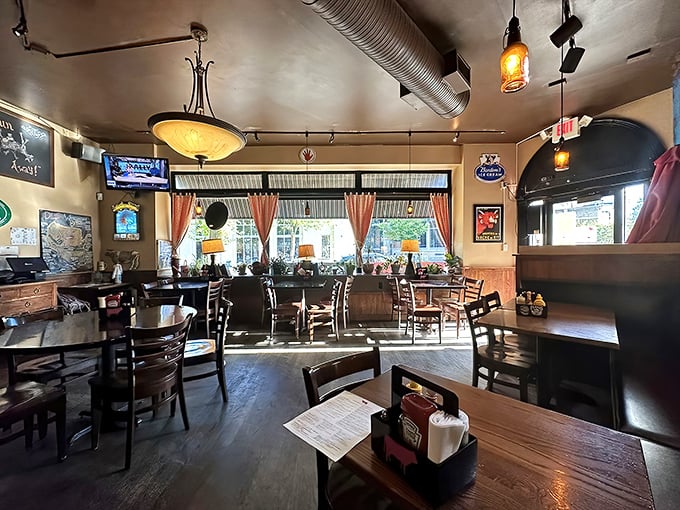 Warm wood tones, exposed ductwork, and that perfect pub lighting create the kind of place where one beer easily becomes three.