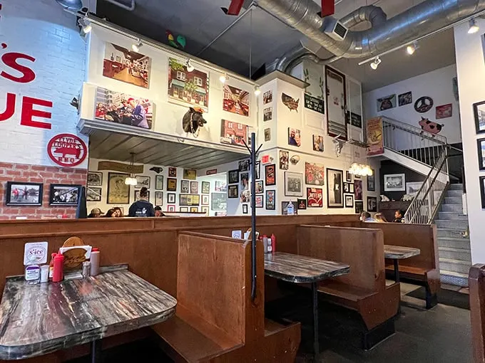 History covers these walls like sauce on ribs. The wooden booths have witnessed countless barbecue epiphanies and first-date smiles.