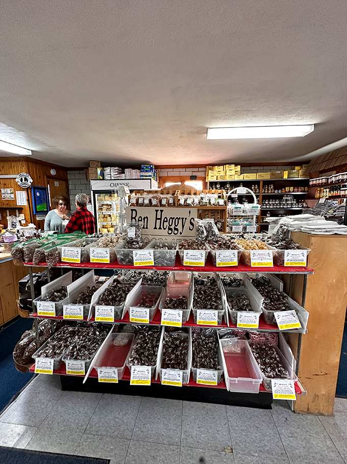 Chocolate paradise alert! Ben Heggy's candies steal the spotlight with their handwritten labels and plastic bins—proof that the best things come in humble packaging.