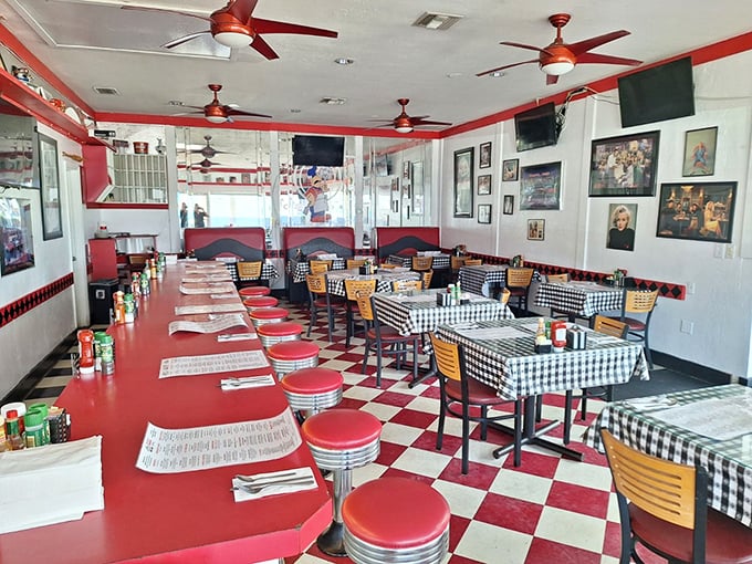 Classic diner décor that makes you feel like you've stepped into a Norman Rockwell painting with better food.