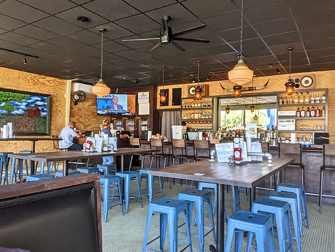 Where wooden walls meet blue metal stools, Heavy's interior feels like your favorite pair of jeans—comfortable, reliable, and always welcoming.
