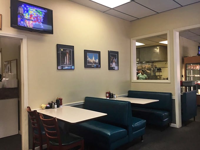 Classic blue vinyl booths and no-nonsense decor create that perfect "come as you are" atmosphere where comfort trumps pretension.