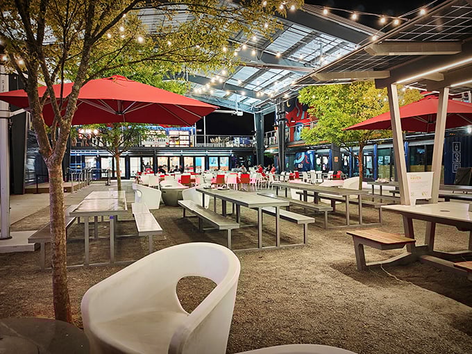 Dining under string lights with those signature red umbrellas feels like the backyard party of your dreams—if your backyard had world-class BBQ. 