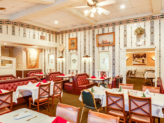 Red leather booths and striped wallpaper transport you to the golden age of Italian-American dining, when Dean Martin might walk in any minute.