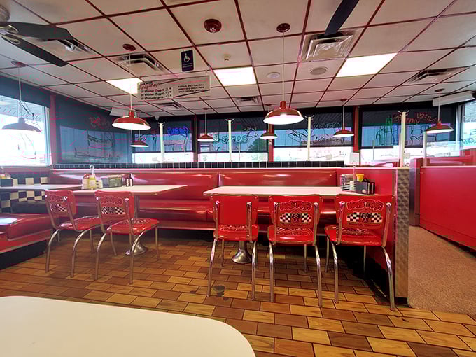 Red vinyl paradise where Happy Days meets your happiest food memories – pass the jukebox quarters!