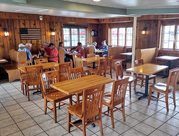 Wood-paneled walls and sturdy furniture create that classic "everybody knows your name" vibe. This isn't trendy décor; this is authentic small-town Indiana hospitality.
