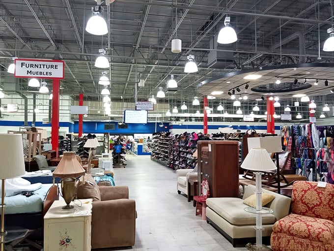 Furniture heaven! From vintage side tables to comfy couches, the well-organized layout makes treasure hunting a breeze.