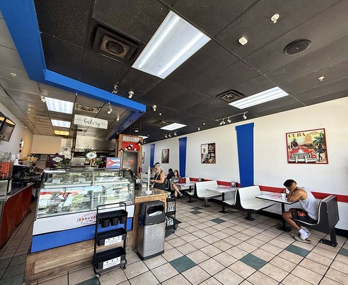 Inside, the red, white, and blue color scheme isn't just patriotic—it's a nod to Cuba's flag and a promise of authenticity in every bite.