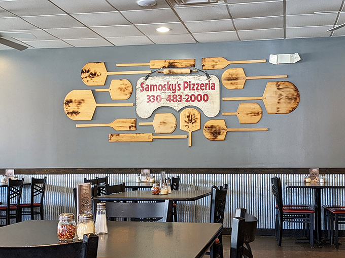Pizza paddles as wall art? Genius! These wooden veterans have launched thousands of pies into hungry mouths across Ohio.
