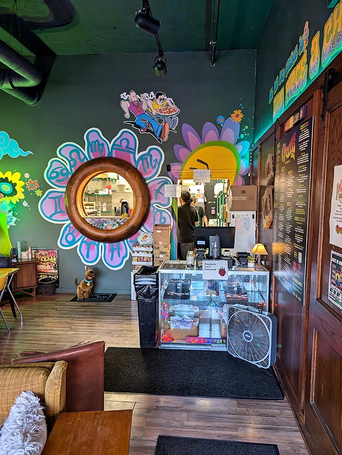 Step inside and you're transported to a groovy dimension where a flower-framed mirror reflects the kaleidoscope of colors that define this unique Akron eatery.