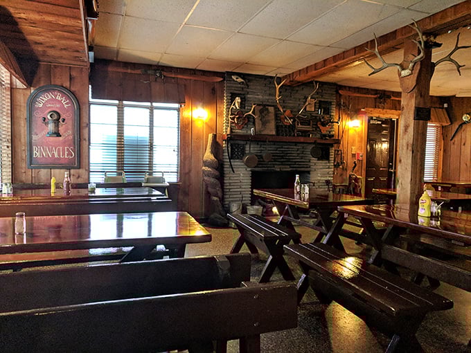 Inside, time stands deliciously still. Wooden picnic tables, nautical decor, and a fireplace create the perfect backdrop for seafood that needs no fancy presentation. 