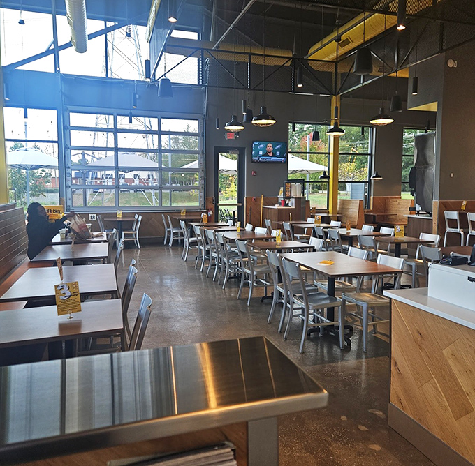 Spacious, airy, and flooded with natural light—this isn't your typical fast food joint but a temple dedicated to the art of chicken perfection.