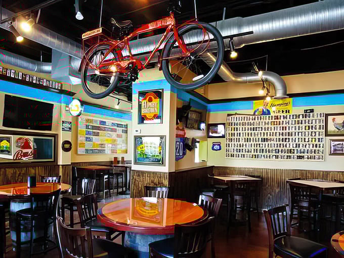 That red bicycle hanging from the ceiling isn't going anywhere, but your taste buds are definitely in for a ride at this eclectic burger haven.
