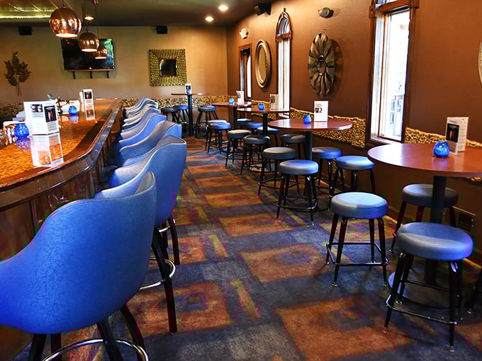 Blue chairs beckon at the bar where Wisconsin's unofficial official cocktail awaits. The perfect prelude to prime rib paradise.