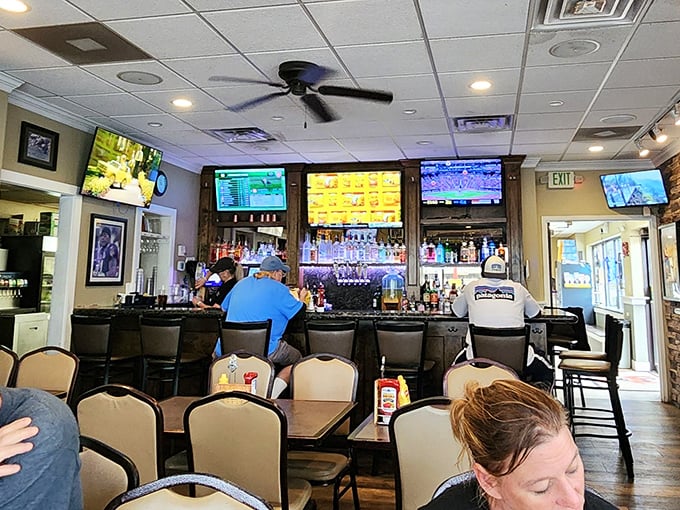 Where sports fans and seafood lovers unite under ceiling fans and the promise of perfection.