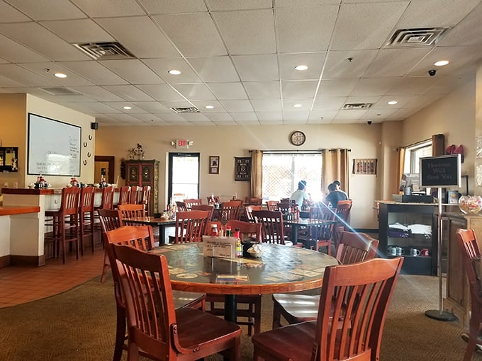 Wooden chairs and warm lighting create that "everybody knows your name" vibe—minus Norm and Cliff, but with all the comfort of a place where calories don't count.