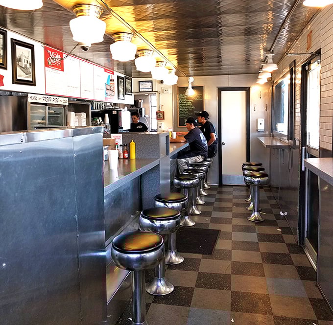 Classic Americana lives in this narrow diner where chrome stools and checkerboard floors transport you to a time when conversations happened face-to-face, not face-to-screen.