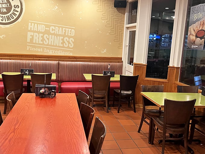 Inside, the "Hand-Crafted Freshness" mantra isn't just wall decor—it's the philosophy that makes locals return weekly for their pizza fix.