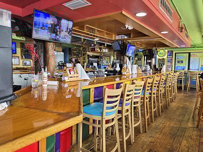 Pull up a rainbow-backed barstool and settle in. This is where seafood stories are shared and local brews flow as freely as the conversation. 