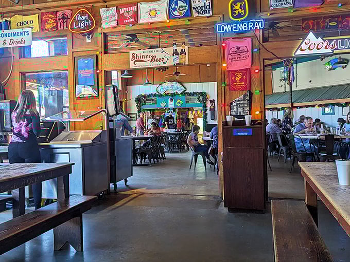 Beer signs and memorabilia create that perfect "your friend's cool basement" vibe. Decades of good times hang from these wooden walls.