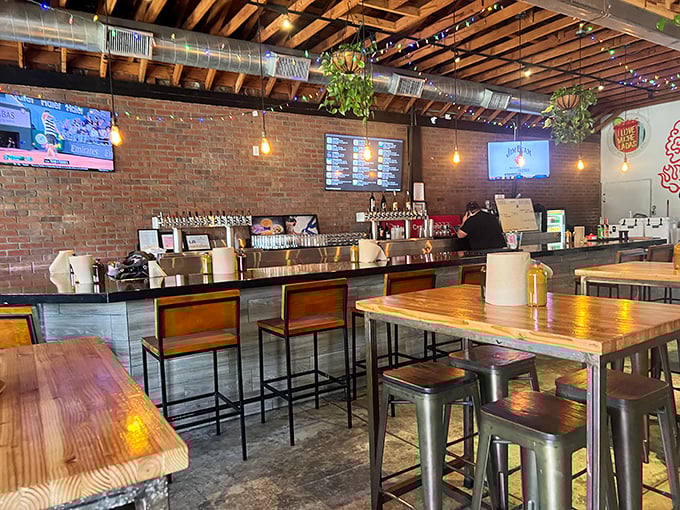 Industrial-chic meets barbecue heaven inside Moo's, where exposed brick and wooden tables set the stage for meat-centric magic.