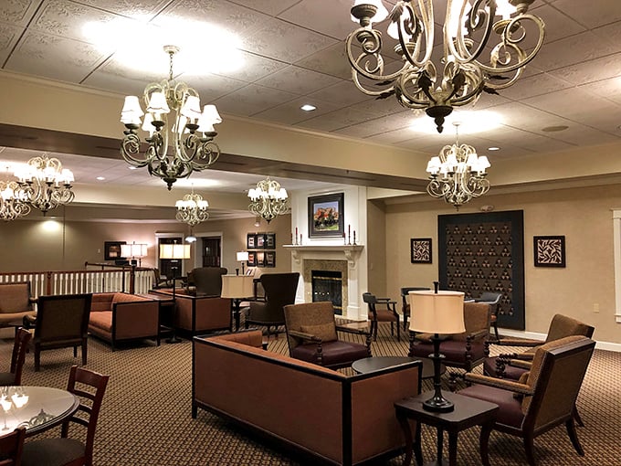 Elegant chandeliers and comfortable seating create an atmosphere that says "stay awhile." This isn't fast food—it's slow food worth lingering over.