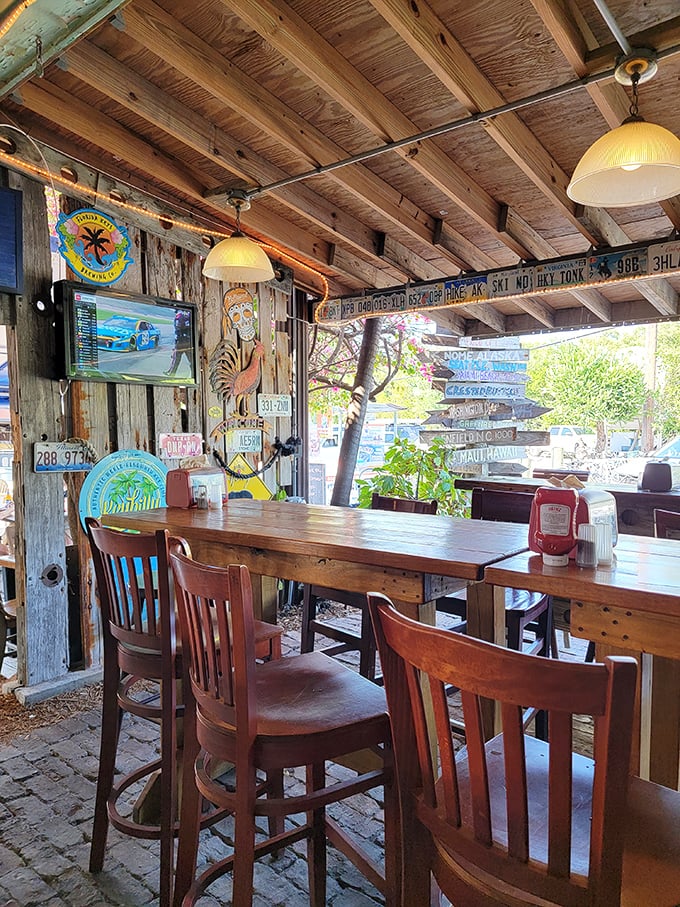 Weathered wood, colorful signs, and that unmistakable Keys vibe – this isn't interior design, it's authentic Florida storytelling.