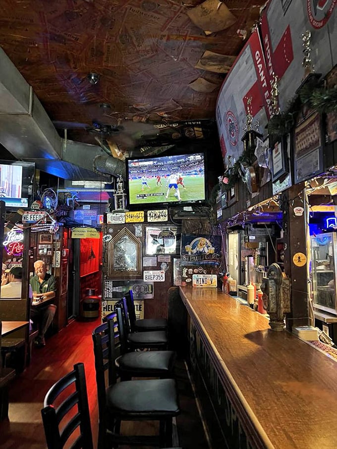 Step inside and you're greeted by a sensory overload of memorabilia, license plates, and sports on TV—a temple to comfort food and good times.