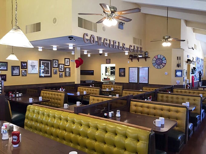 Step inside and you're greeted by mustard-yellow booths that have cradled countless happy diners. The Western decor isn't trying too hard—it's just right.