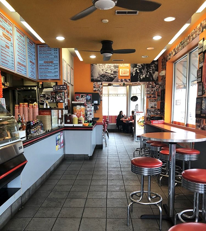 Classic diner aesthetics meet photo-filled walls in this temple to unpretentious dining, where chrome and vinyl set the stage for flavor.