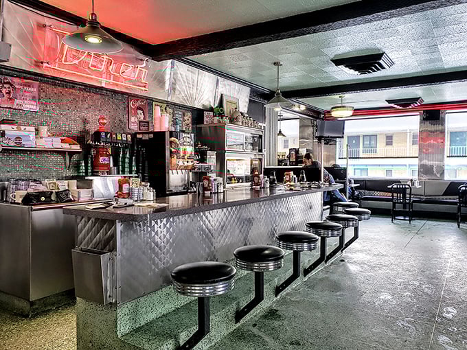 Where time stands still but coffee cups never run empty. The gleaming counter and swivel stools are practically begging you to sit and stay awhile.