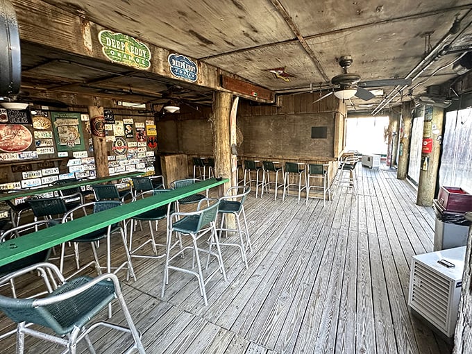Where license plates meet fishing nets. This rustic interior feels like the galley of a well-loved pirate ship that somehow serves incredible seafood.