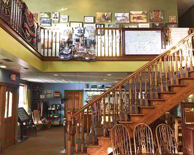 That wooden staircase isn't just functional—it's a time machine to when craftsmanship mattered and dinners lasted longer than Instagram uploads.