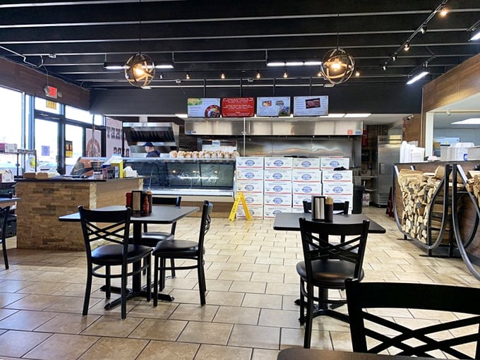 Inside, the no-frills dining area keeps the focus where it belongs—on the smoky treasures that emerge from the kitchen. Like a barbecue chapel where meat is the religion.