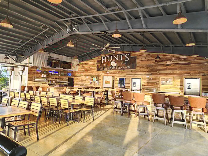 Inside Hunt's, rustic wooden walls and simple tables tell you they're spending their energy on the food, not fancy furniture. Smart choice.
