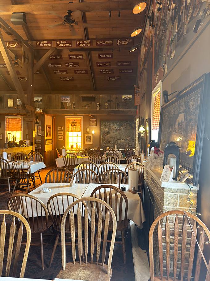 Wooden beams, quirky railroad signs, and Windsor chairs create the perfect rustic atmosphere for serious meat consumption. Dining here feels like stepping into a delicious time capsule.