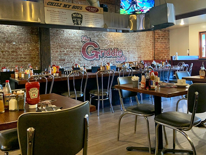 Inside, exposed brick walls and simple decor create the perfect stage where breakfast is the undisputed star of the show.