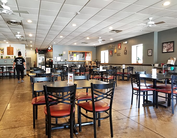 Simple, comfortable, and ready for hungry patrons. This dining room isn't trying to impress with fancy decor—it's saving all the wow-factor for your taste buds.