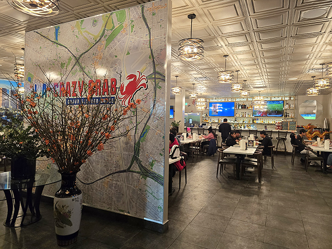 Inside, a stylish interior with LA-themed wall art and modern lighting creates an atmosphere that's both casual and Instagram-worthy.