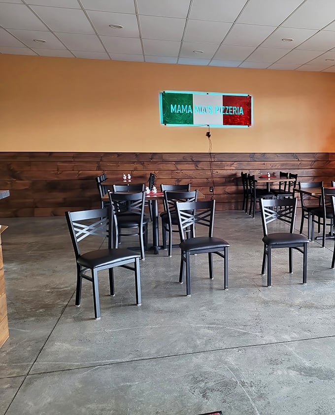 Simple wooden accents and practical seating create the perfect backdrop for food that doesn't need fancy surroundings to shine. The star here is on your plate.