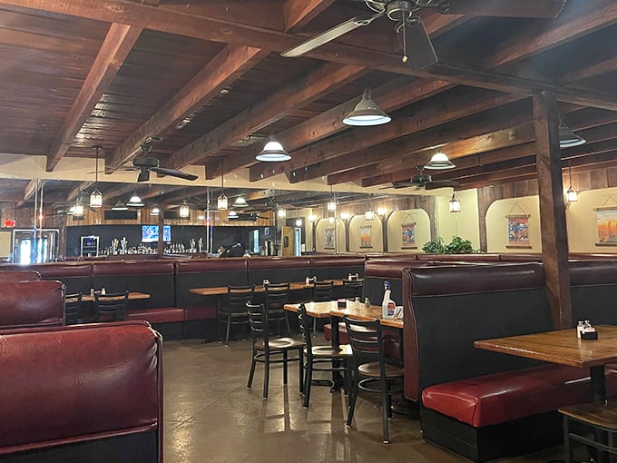 Red leather booths that have cradled thousands of happy diners, wooden beams that could tell stories – if these walls could talk, they'd probably ask for steak sauce.