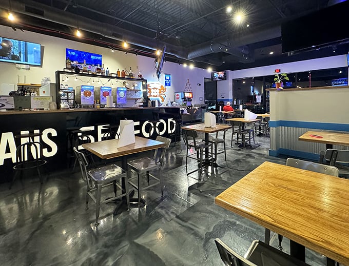 Industrial chic meets seafood shack in this modern space where wooden tables await the symphony of crab crackers and satisfied sighs.
