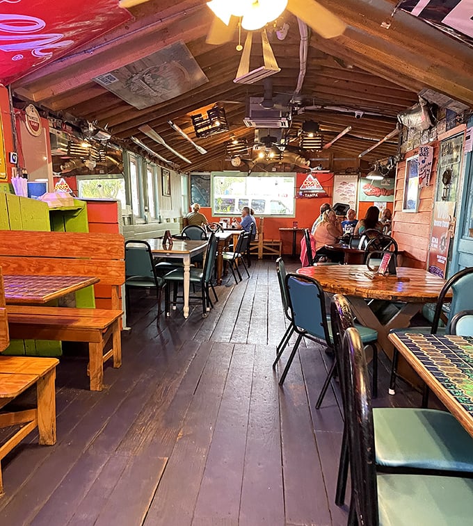 Wooden floors that have witnessed thousands of happy meals tell stories of good times past. Rustic charm at its finest.