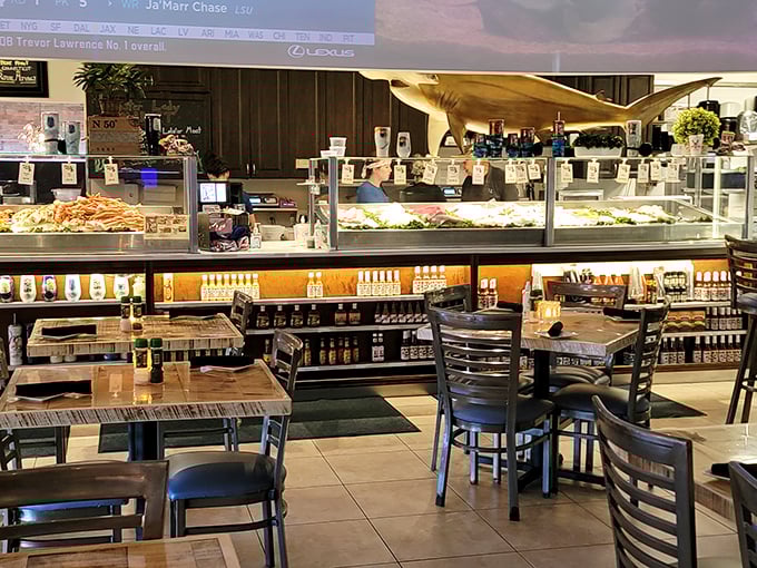 Inside, the market-meets-restaurant vibe creates an atmosphere where freshness isn't just promised—it's on display.