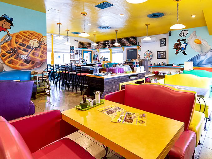 Inside, it's like Willy Wonka designed a diner – colorful, whimsical, and absolutely delightful.